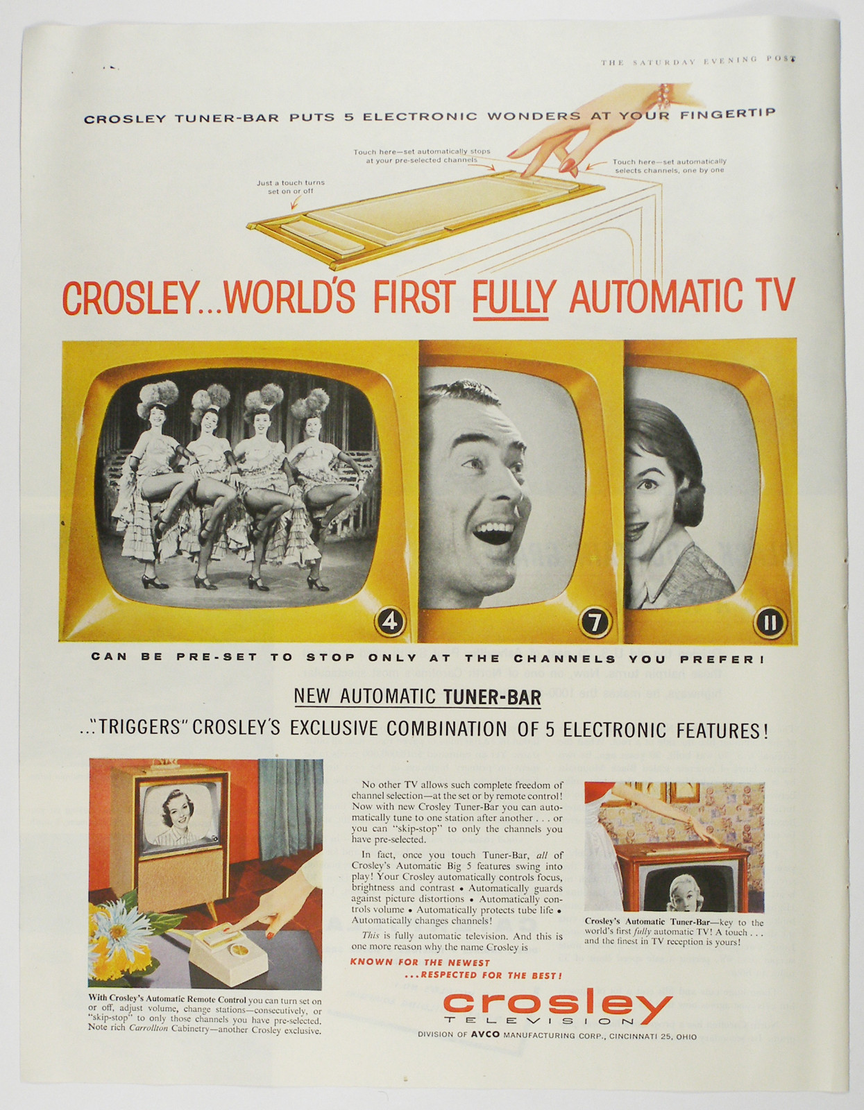 Vintage 1956 CROSLEY TELEVISION Full-Page Large Magazine Print Ad ...