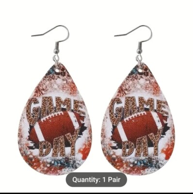 New! Game Day Football Teardrop Leather Earrings Back And Front Design ...