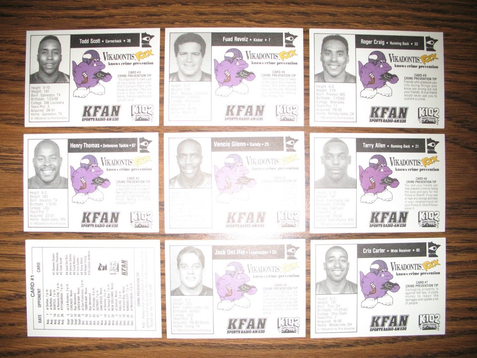 Minnesota Vikings 9 card lot set KFAN Gatorade Carter Green Reveiz Del ...