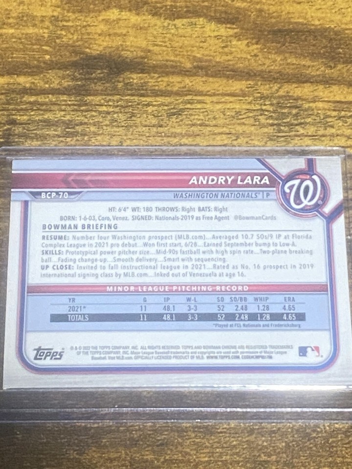Andry Lara 2022 Bowman Chrome 1st #BCP-70 Washington Nationals | eBay