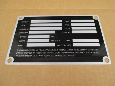 LARGE TRAILER ID DATA PLATE NUMBER TAG NAMEPLATE W / MOUNTING HARDWARE ...