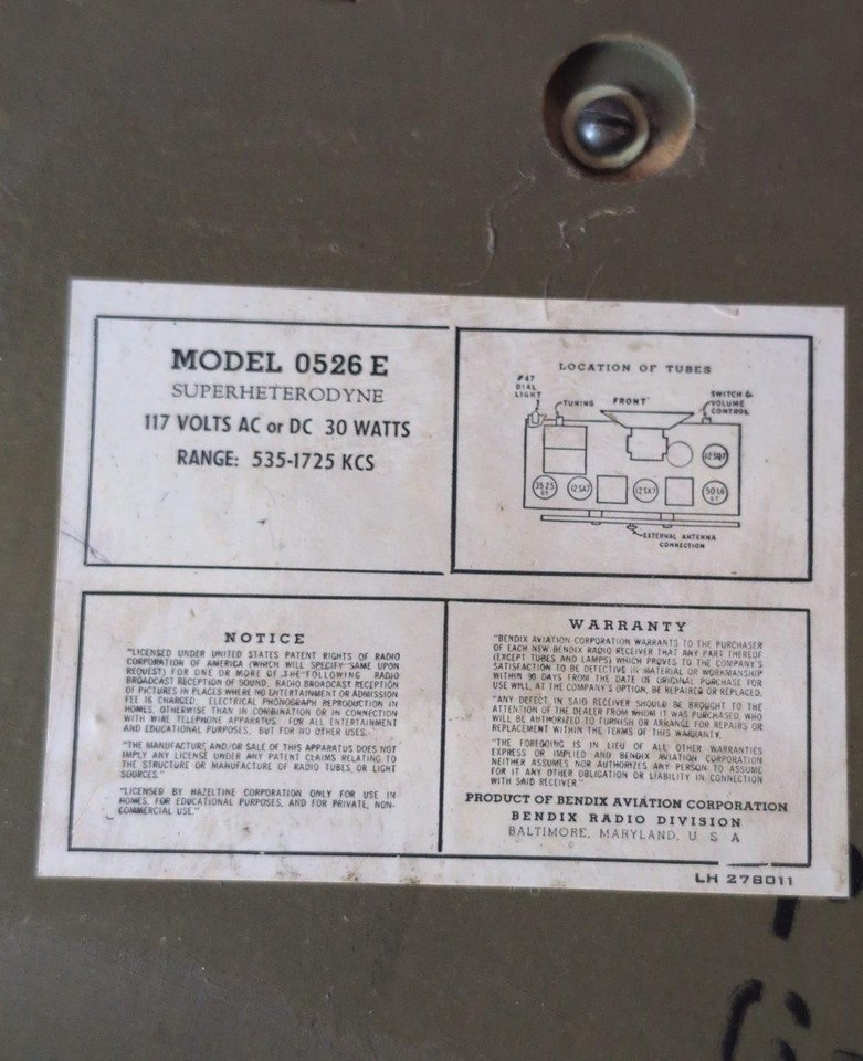 Vintage 1946 Bendix Model 0526E Wooden Superheterodyne Tube Radio | eBay