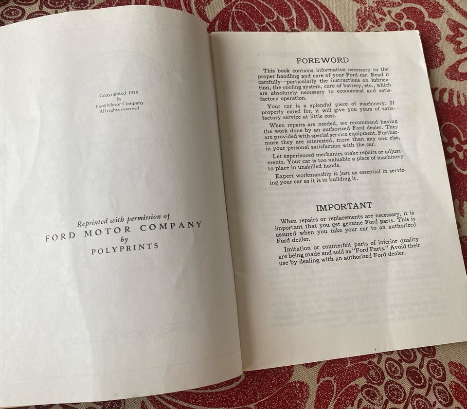 1928 FORD MODEL A INSTRUCTION BOOK ILLUSTRATED REPRINT POLYPRINTS Ford ...