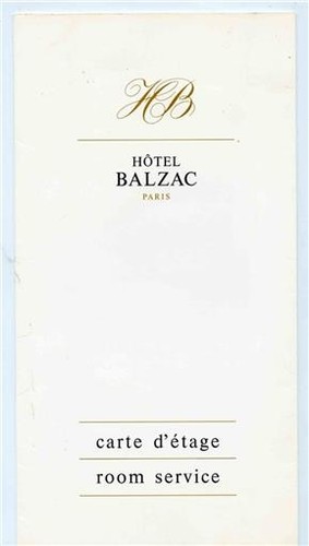Hotel Balzac Room Service Menu Paris France Pierre Gagnaire 3 Michelin ...