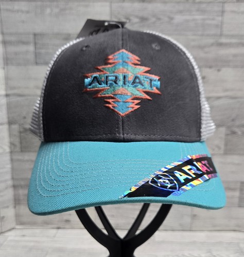 Ariat Aztec Logo Baseball Hat OSFM Teal Gray White Western Mesh Back | eBay