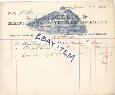 1896 Chicago ILLinois J H DURKIN Carpet restoration & renovation BEEF ...