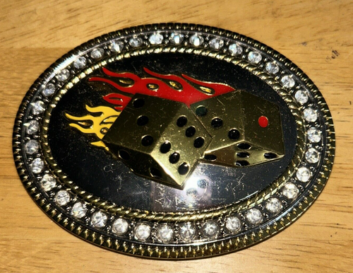 Pewter Belt Buckle ( 4 1/2" X 3 1/2"): "Flaming Dice" | eBay