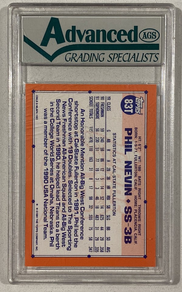 1991 Topps Tiffany Traded Phil Nevin #83T Advanced Grading Gem Mint 10 ...