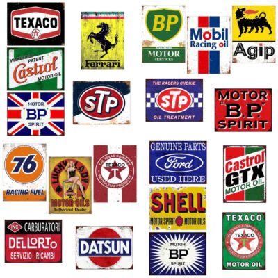 Set of 5 Tin Signs Plaque Vintage Garage Man Cave Car Auto Gasoline ...