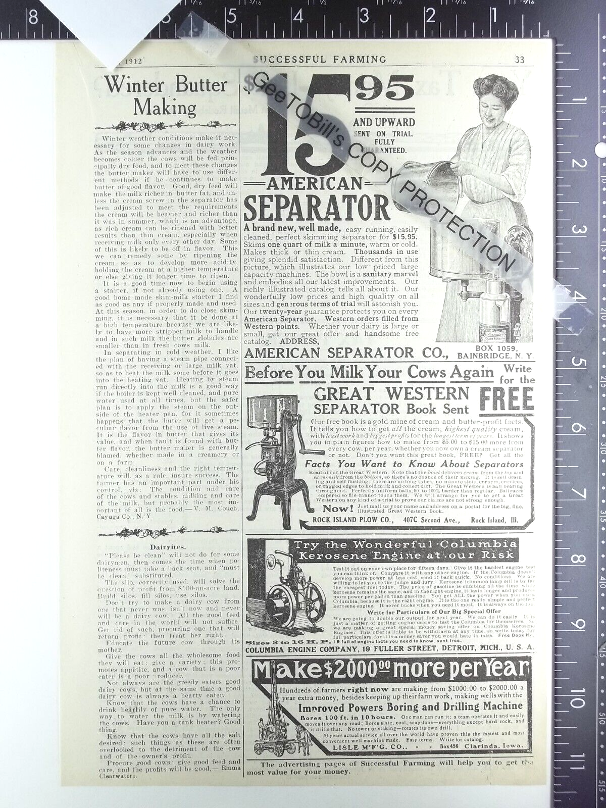 1912 AD for American & Rock Island Plow Co Cream Separators Columbia ...