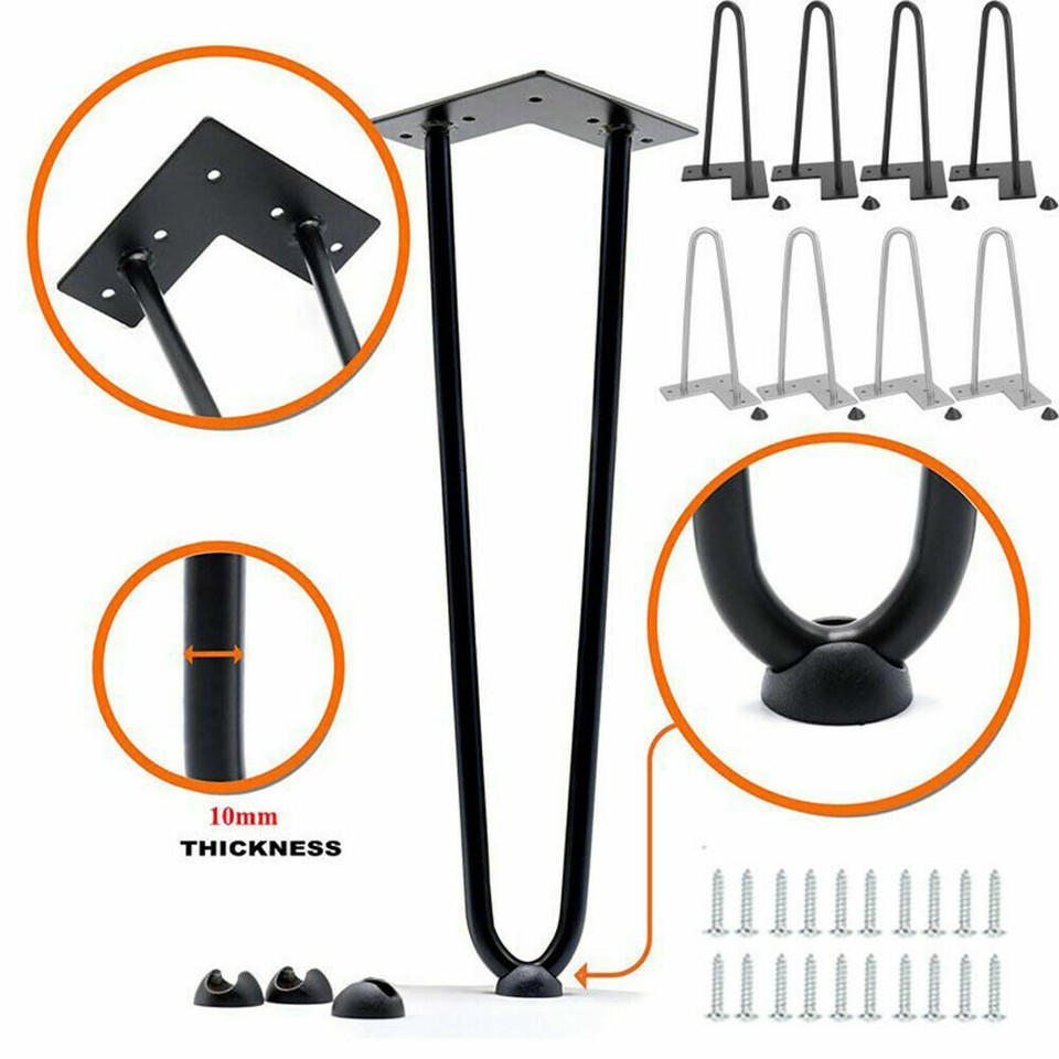 4x Hairpin Table Legs Hair Pin Legs Set for Furniture Bench Desk Metal ...