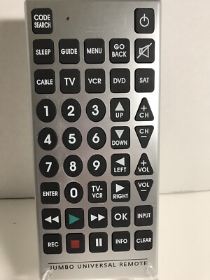 Jumbo Universal Remote,Works On Most TVs, 2 AA Batteries, Works, 10 1/2 ...