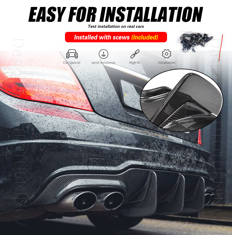 For 2012-14 Mercedes-benz W204 C63 REAL CARBON Rear Bumper Diffuser Lip ...