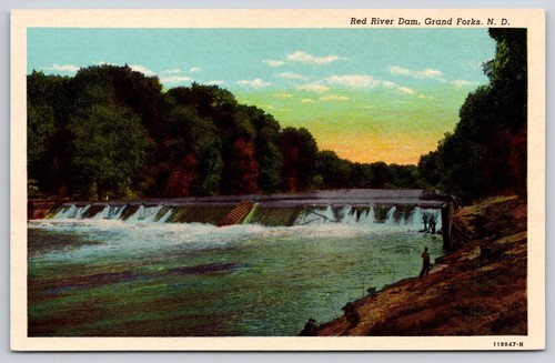 Grand Forks ND Red River Dam Scenic View Postcard UNP | eBay