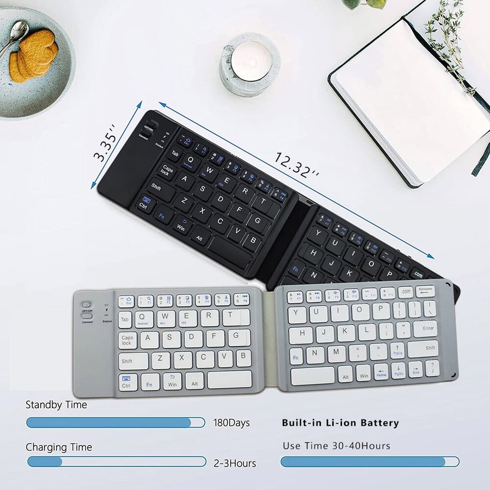 Mini Foldable Wireless Bluetooth Keyboard for PC Laptop iPhone iPad iOS ...