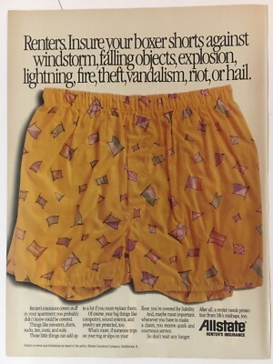 Allstate Renters Insurance Boxer Shorts 1989 Vintage Print Ad 8x11 ...