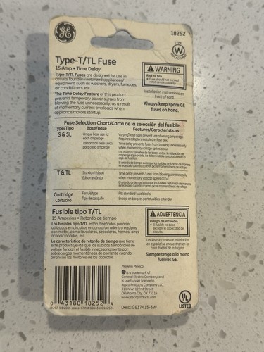 GE 15 Amp Time DelayType T/TL Fuses Type W replacement 18252 2-Pack | eBay