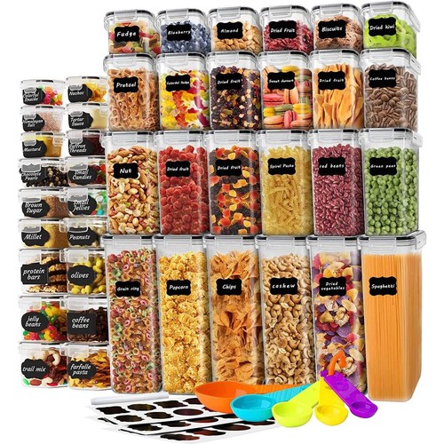 42pc Airtight Food Containers w/ Lids, Spoons, Labels, Pen for Kitchen ...