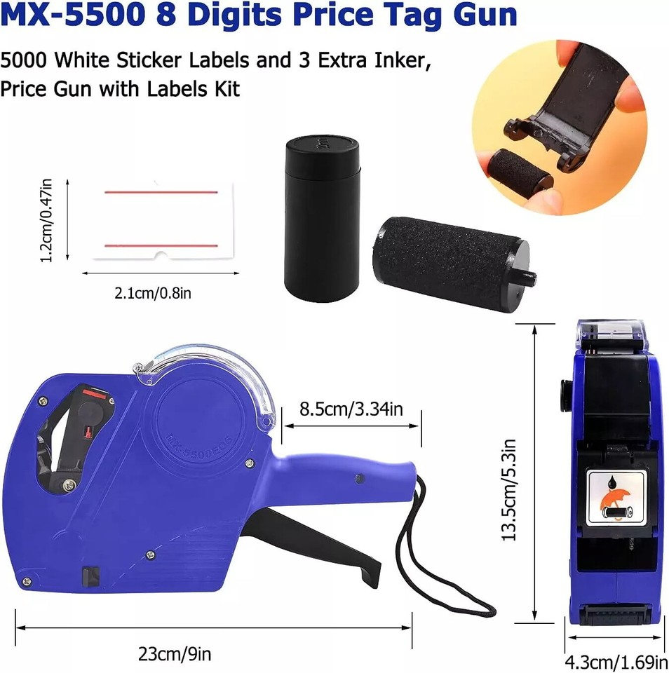 8 Digits Price tag Gun with 5000 Sticker Labels and 4 Ink Refill Marker ...