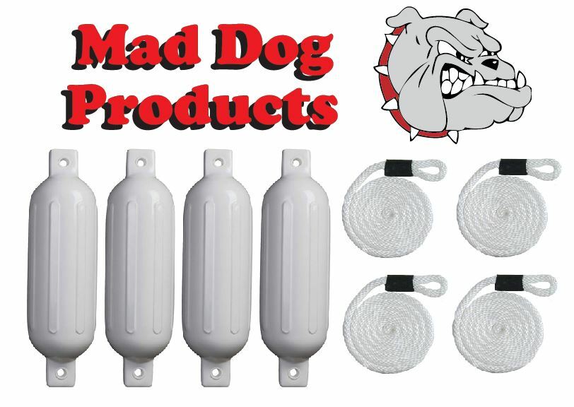4 Pack WHITE 6.5 x 23 Inflatable Boat Fender Buoys & 4 White Lines ...