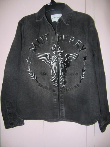 NEW SAINT PERRY DENIM MEN SET-DENIM JACKET AND PANTS-XL-BLACK - FREE ...