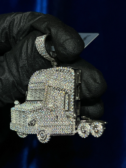 925 Sterling Silver Rig Truck 3.809CTW VVS Moissanite Pendant with ...
