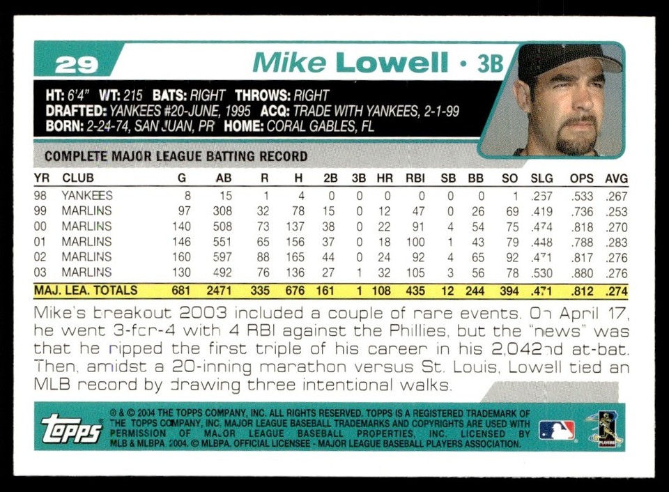 2004 Topps Opening Day Mike Lowell Florida Marlins #29 | eBay