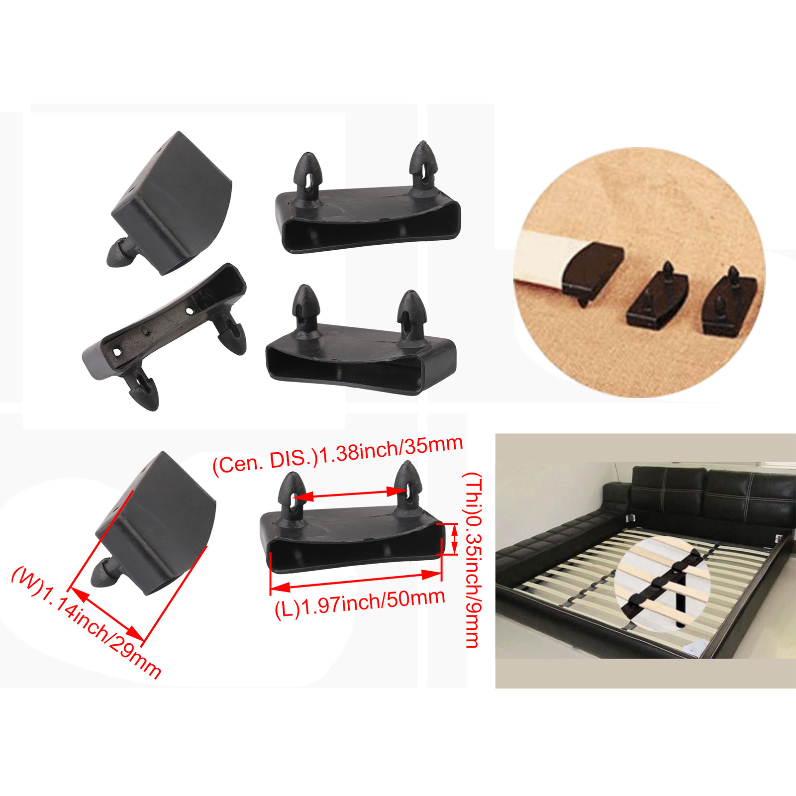 50pcs Black Plastic Bed Slat End Caps Holders 50mm Black for Metal Beds ...