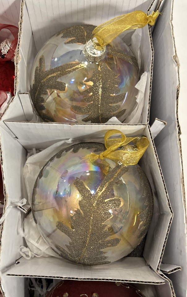 FRONTGATE CHRISTMAS ORNAMENTS Vintage Box Set of 18 Red Gold HOLIDAY ...