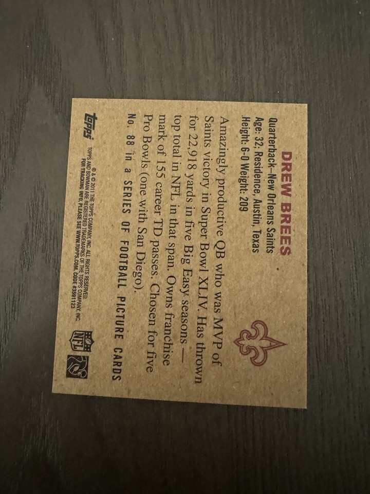 2011 Topps 1950 Bowman Mini Insert #88 DREW BREES New Orleans Saints ...