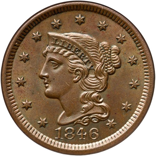 1846 N-9 R-2 ANACS MS 63 BN Braided Hair Large Cent Coin 1c | eBay