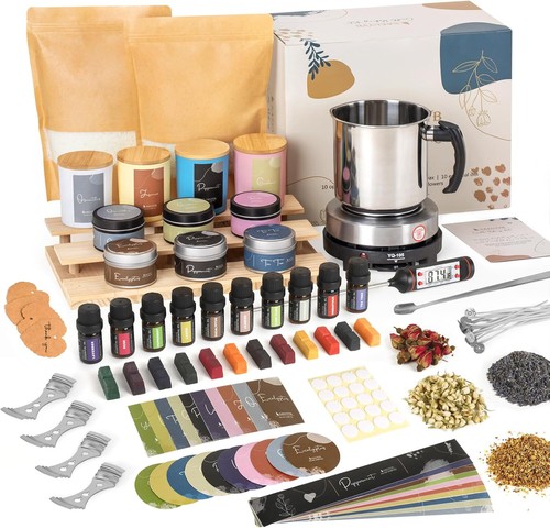 SAEUYVB Soy Candle Making Kit with Wax Melter, 10 Jars & Scents, Dyes ...