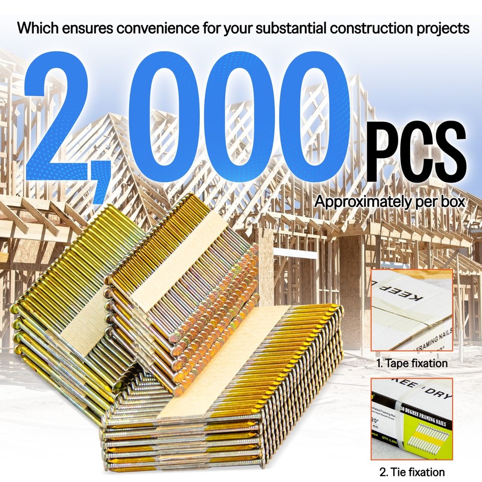 30 Degree 2-3/8" to 3-1/2" Framing Nails Offset Round Head Smooth Shank ...