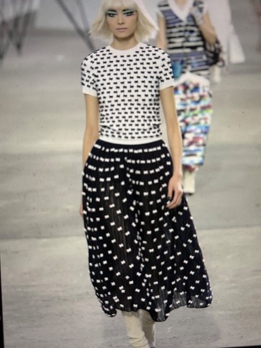 CHANEL VINTAGE 2014P BLUE SKIRT ECRU BOWS FULL LINING FR44-FR40 $5.2K ...