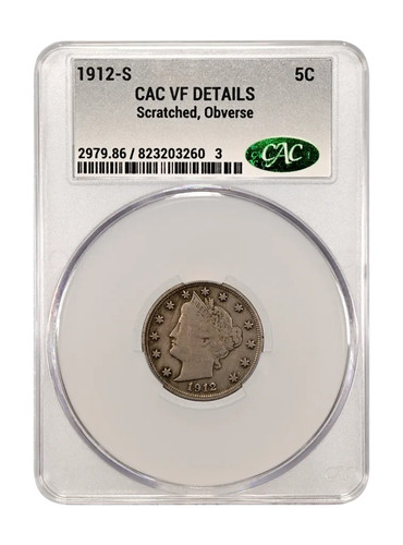 1912 S Liberty Head V Nickel CAC Grading (CACG) VF Details (scratch ...