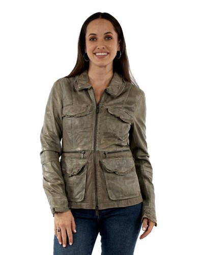 Scully Western Jacket Womens Canvas Leather Zip Front F0_L1169 | eBay