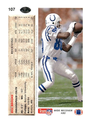 1992 Upper Deck #107 Bill Brooks Indianapolis Colts Football Card | eBay