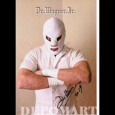 Dr. Wagner Jr. autographed portrait (white mask) A4 Pro Wrestling m118 ...