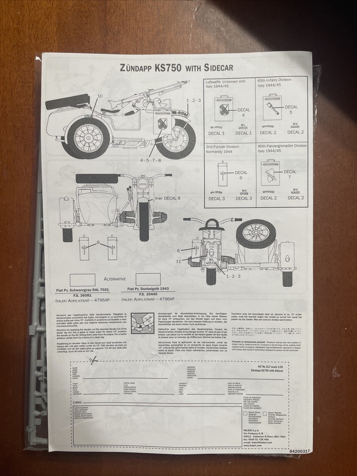Zündapp KS750 w/Sidecar & 3 Figs Italeri 1/35 Scale Unassembled Plastic ...