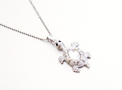 CRYSTAL TURTLE PENDANT CHARM NECKLACE SILVER TONE CLEAR PINK BLUE MULTI ...