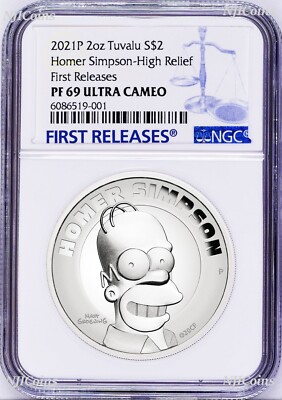 2021HIGH RELIEF Simpsons Homer Simpson Proof $2 2oz Silver COIN NGC ...
