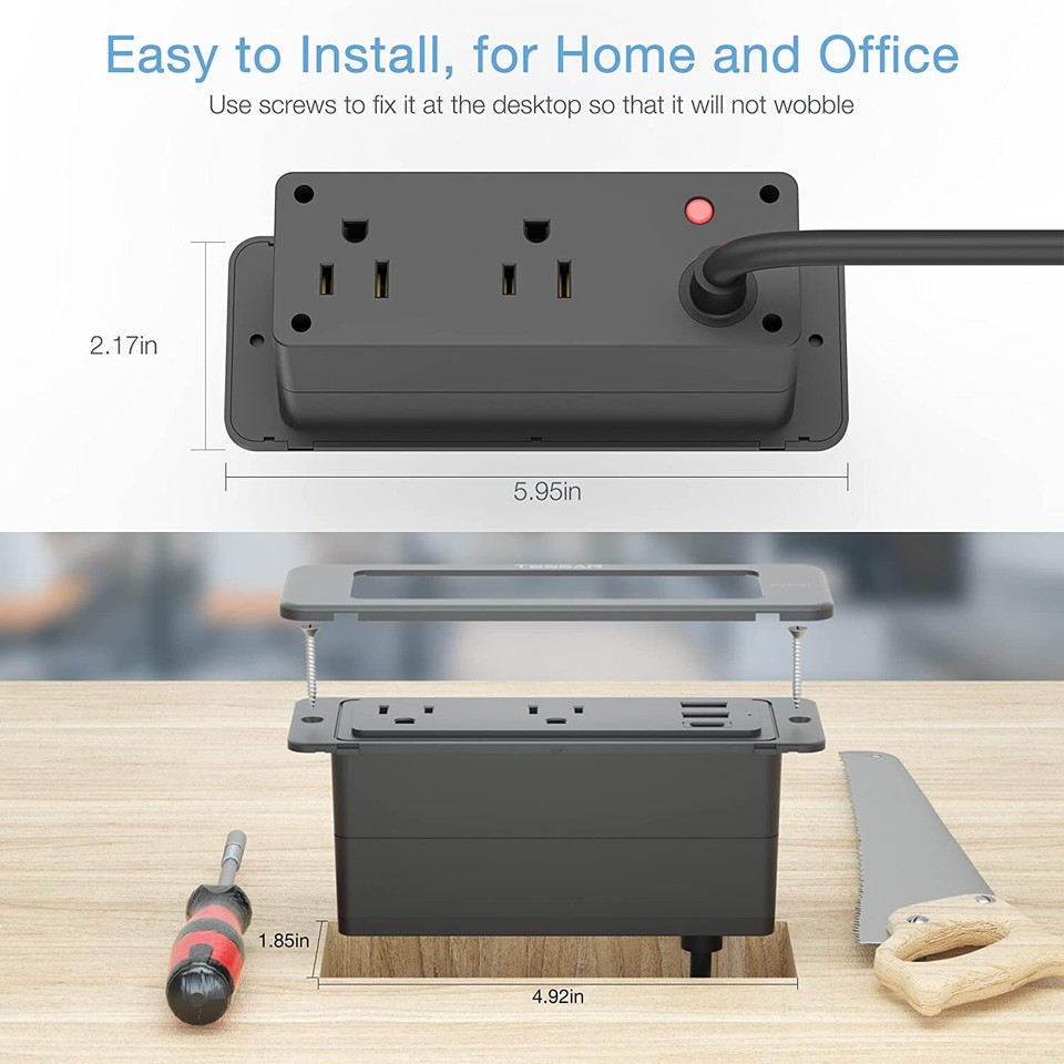 Recessed Power Strip Surge Protector Furniture Flush Mount Outlet with ...