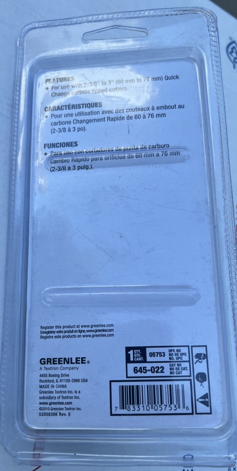 Greenlee 645-022 Quick Change Carbide-Tipped Arbor 1/2" Shank NEW | eBay