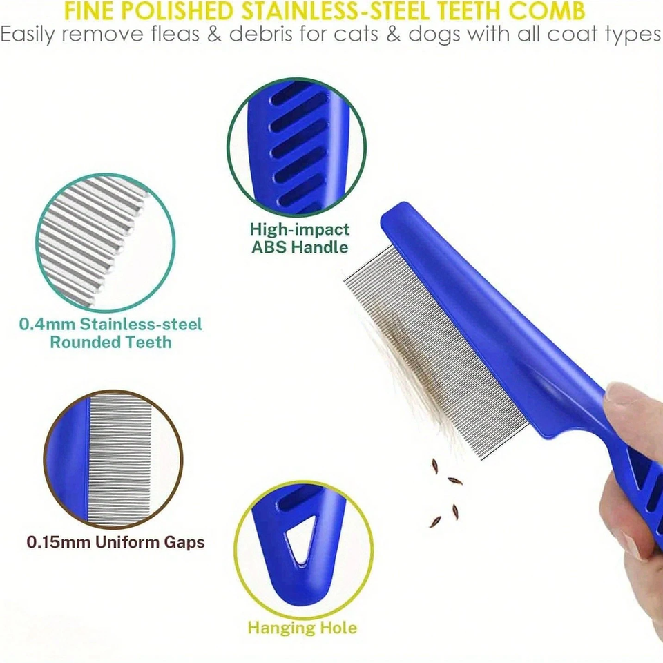 4 Pack Dog Cat Grooming Combs Flea Lice Comb Double Sided Professional ...