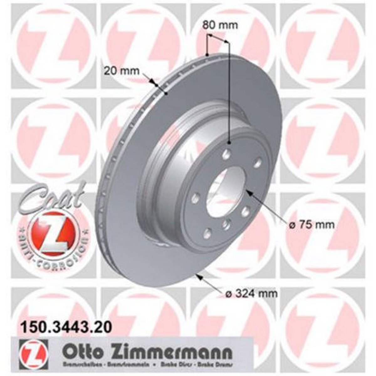 Zimmermann OE Coat Z Brake Rotor Single 324mm Rear 150.3443.20 | eBay