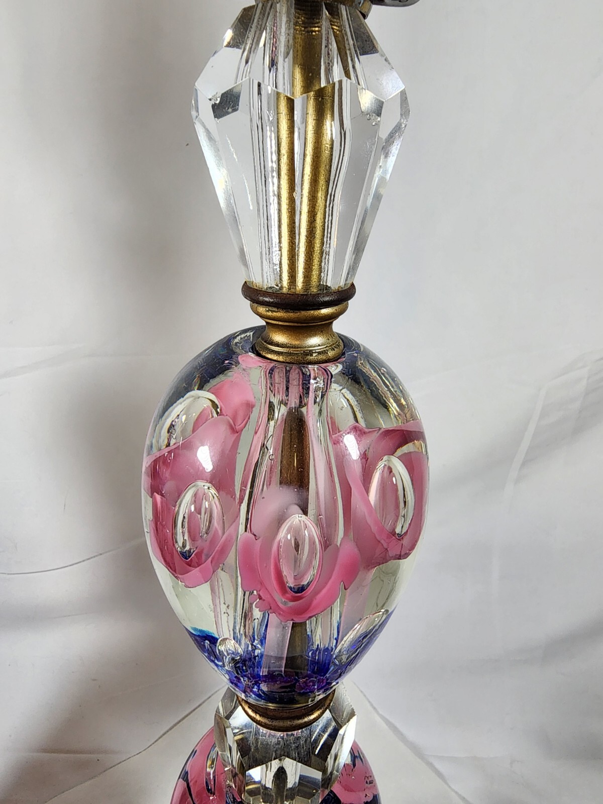 Set of 2 Vintage St. Clair Paperweight Lamps Pink and Blue/Brass Base ...