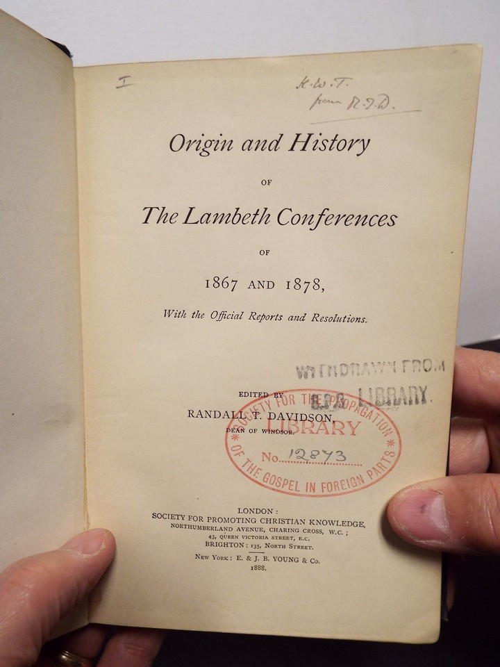 1888 Origin and History - Lambeth Conferences - Signed by Editor | eBay