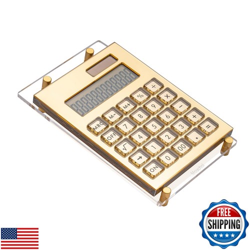 Calculator Gold Mirror, Solar Power Acrylic Slim Calculator with Large ...