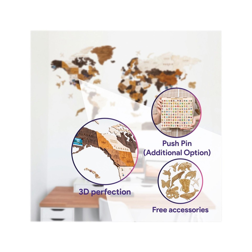 HYPERI Multilayered 3D Wooden World Map Wall Decor, Wood Art Wall Decor ...