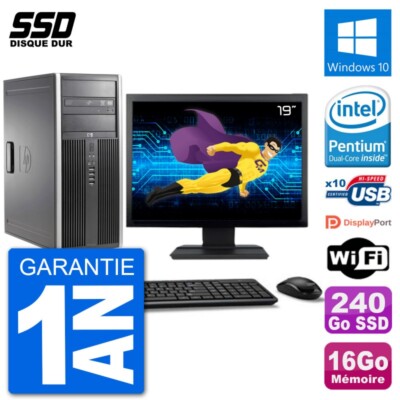 PC Tour HP 8200 Ecran 19" Intel G630 RAM 16Go SSD 240Go Windows 10 Wifi ...